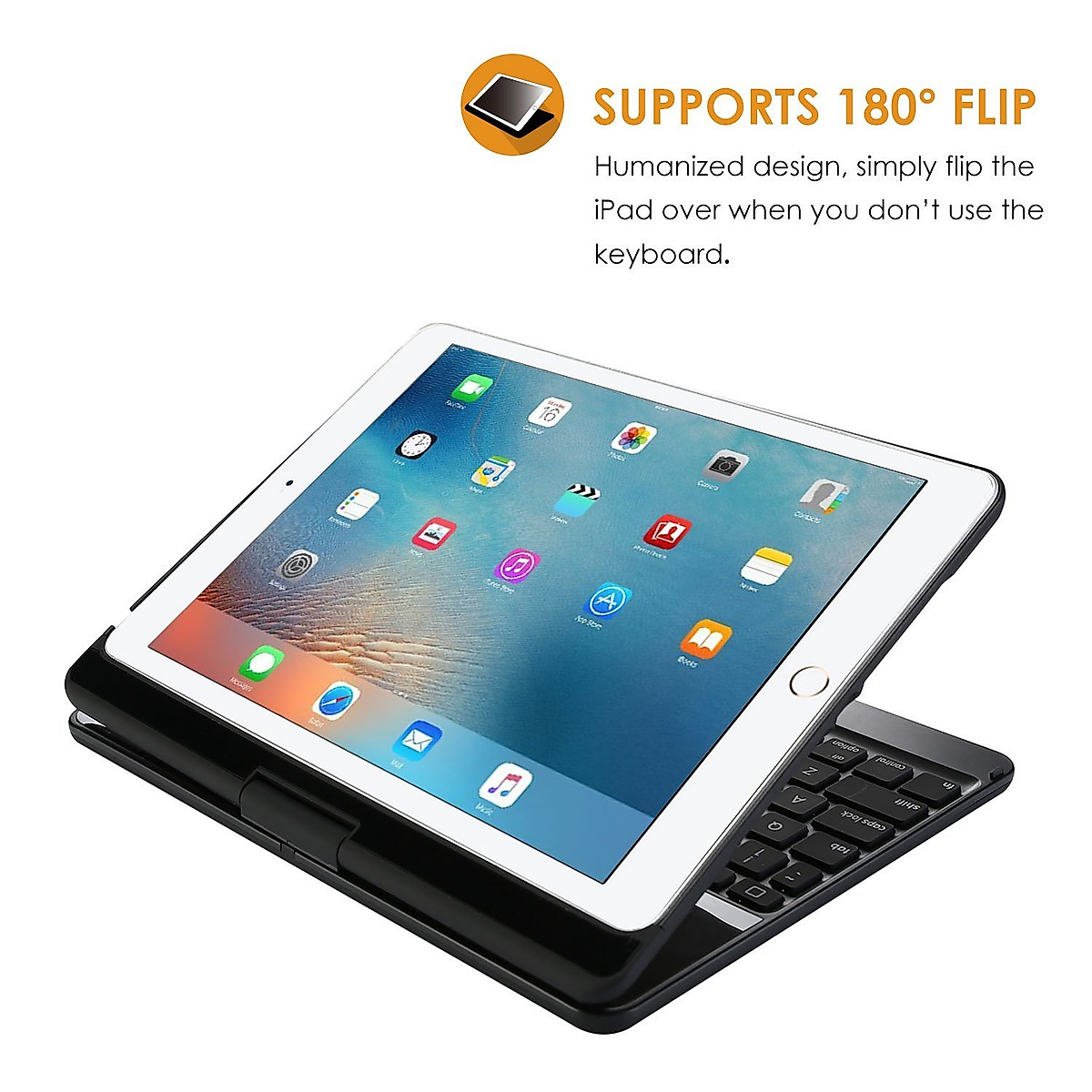 ProCase Keyboard Case for iPad 9.7 2018/2017 (Old Model), 360 Degree Rotation Swivel Cover Case with Wireless Keyboard for iPad 9.7 Inch 6th / 5th Gen/iPad Pro 9.7 2016, iPad Air 2/iPad Air 1-Black