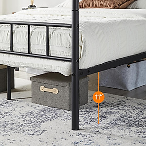 Yaheetech Canopy Bed Frames Platform Bed Frame Four-Poster Canopied Bed Mattress Foundation with Headboard and Footboard Sturdy Slatted Structure No Box Spring Needed Easy Assembly Full/Black