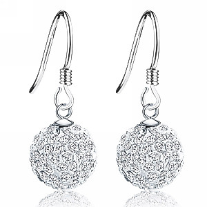 Merdia S925 Sterling Silver Simulated Crystal Ball White Ball Shaped Hook Earrings