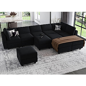 Belffin Storage Ottoman Module for Modular Sectional Sofa Square Seat Cube Velvet Foot Stool Black