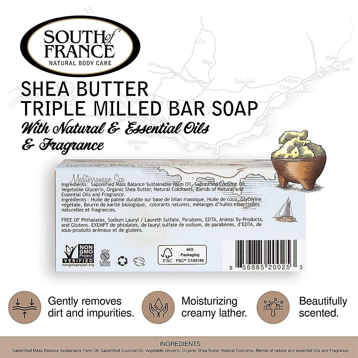 South of France Shea Butter Bar Soap 6 Ounce (Pack of 8 bars)