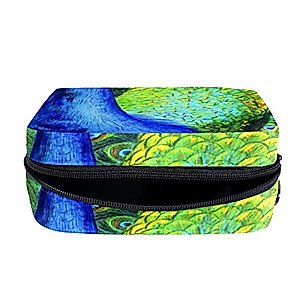 TBOUOBT Cosmetic Travel Bags, Makeup Case, Makeup Bag for Toiletries, Animal Peacock Green Feather