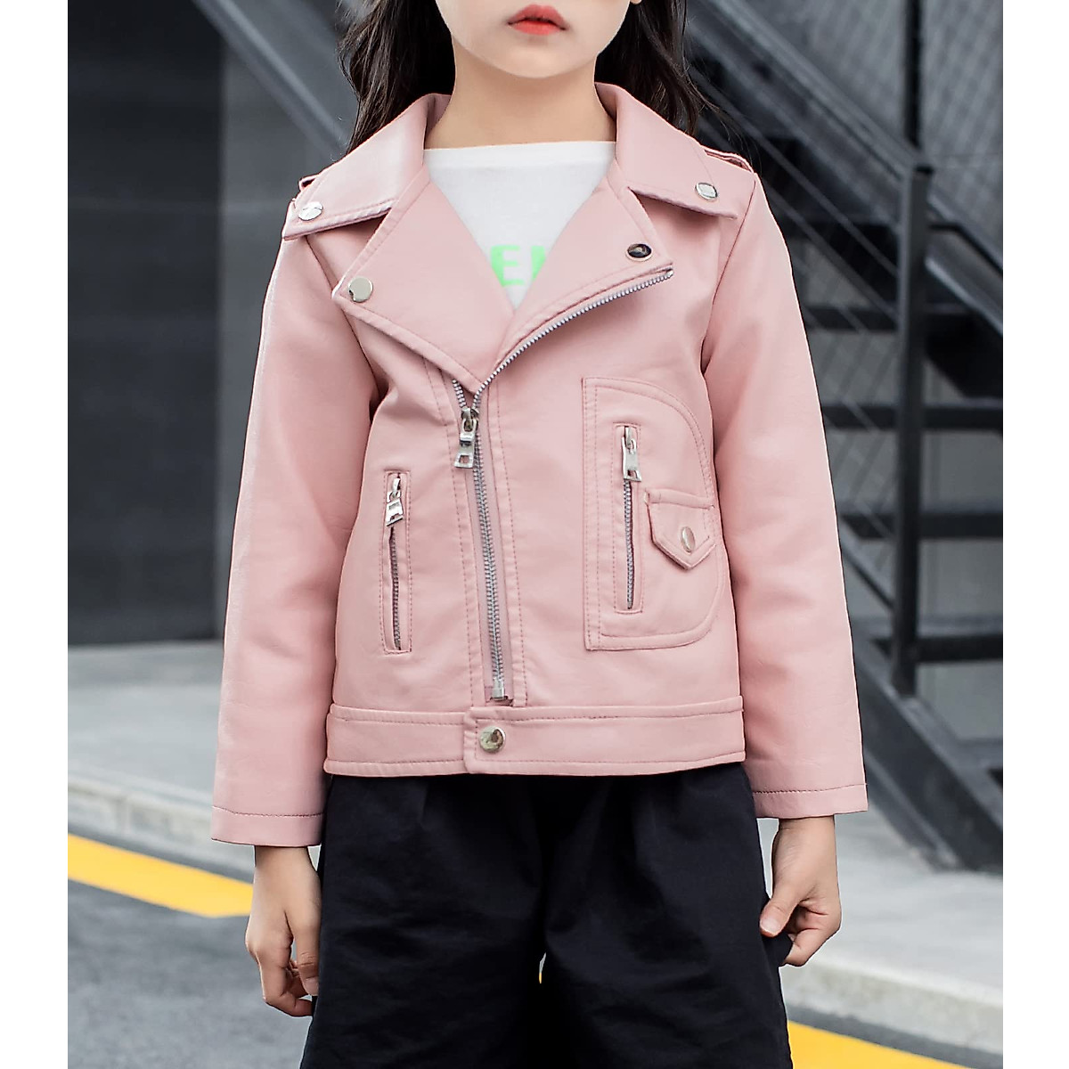 LOKTARC Boys Girls Faux Leather Jacket for Kids Motorcycle Biker Leather Jackets Pink 7-8 Years/Size 140