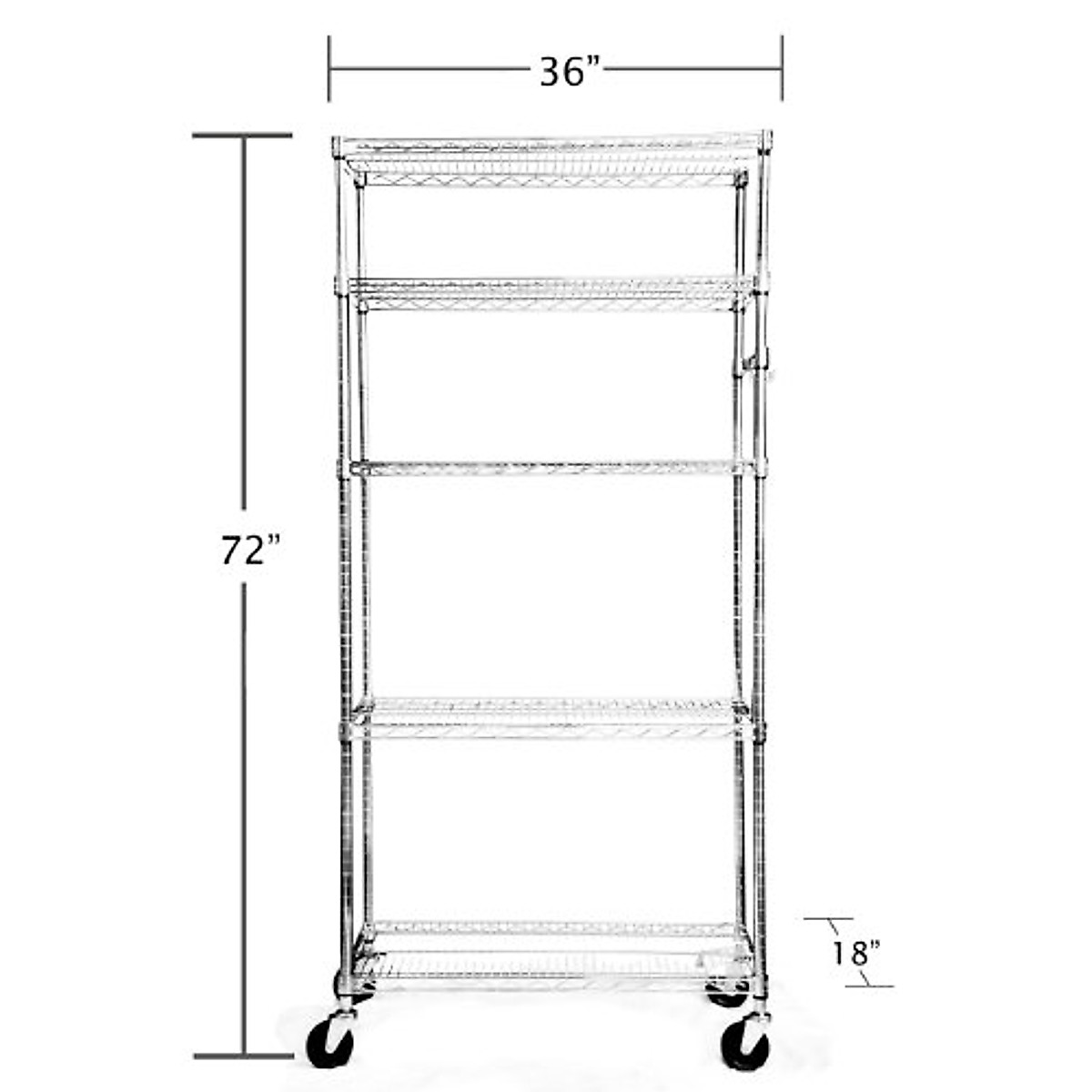 TRINITY EcoStorage 5-Tier NSF Wire Shelving Rack with Wheels, 36 by 18 by 72-Inch, Chrome