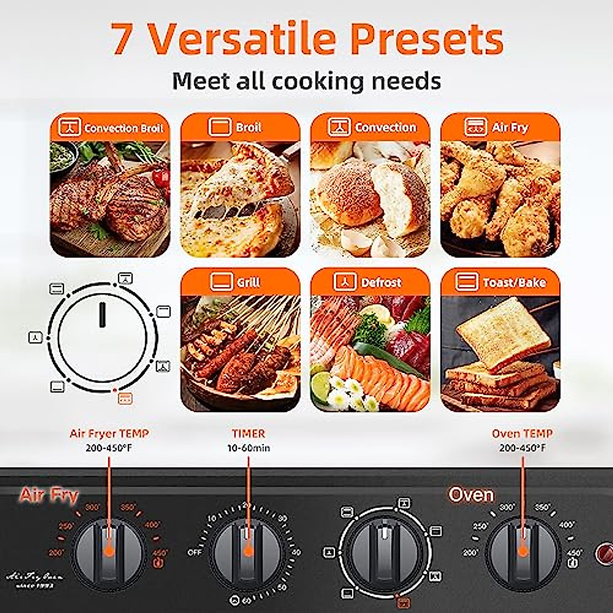 WEESTA Air Fryer Toaster Oven Combo, 24 QT Large Air Fryer, 7-in-1 Convection Toaster Oven with Air Fryer, Roast, Bake, Broil, Reheat, Large Toaster Oven, 5 Accessories & E-Recipes, UL Certified, Up to 450°F, 1500W, Dark Gray