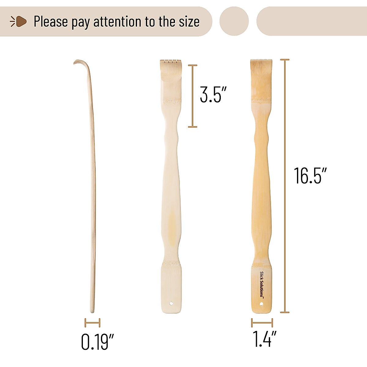 Slick- Bamboo Back Scratcher, 16.5”, 2 pcs, Back Scratcher for Men and Women, Wooden Back Scratcher Long Handle, Back Scratcher Bamboo, Wood Back Scratcher