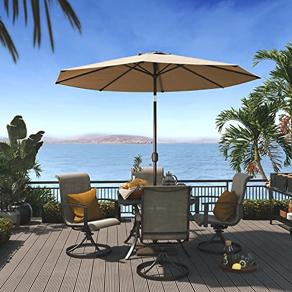 Grand patio 9 FT Enhanced Aluminum Patio Umbrella, UV Protected outdoor Umbrella with Auto Crank and Push Button Tilt, Beige