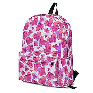Travel Backpack Pink Love Hearts Backpacks Laptop Backpacks Lightweight Daypack Mini Backpack For Boys Girls 16 Inch