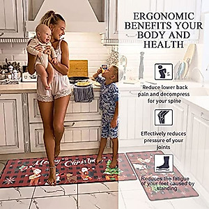 U'Artlines Christmas Anti Fatigue Kitchen Mats Set of 2 Farmhouse Kitchen Rugs and Mats Cushioned Kitchen Floor Mats Set Waterproof Comfort Standing Mats Non Slip Kitchen Rugs and Runner Sets (Red)