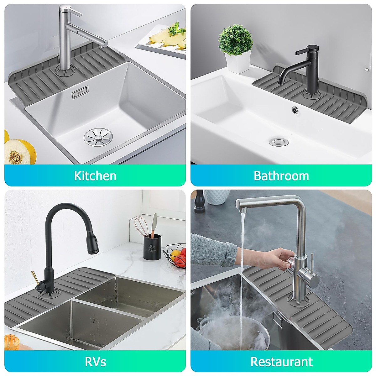 Gigabaskets14-inch Slope Auto-flow Kitchen Sink Splash Guard, Silicone Sink Protectors, Drip Catcher Tray & Draining Pad Mat, Keep Kitchen/Bathroom/RV Faucet Counter Dry & Clean Gadget Accessories