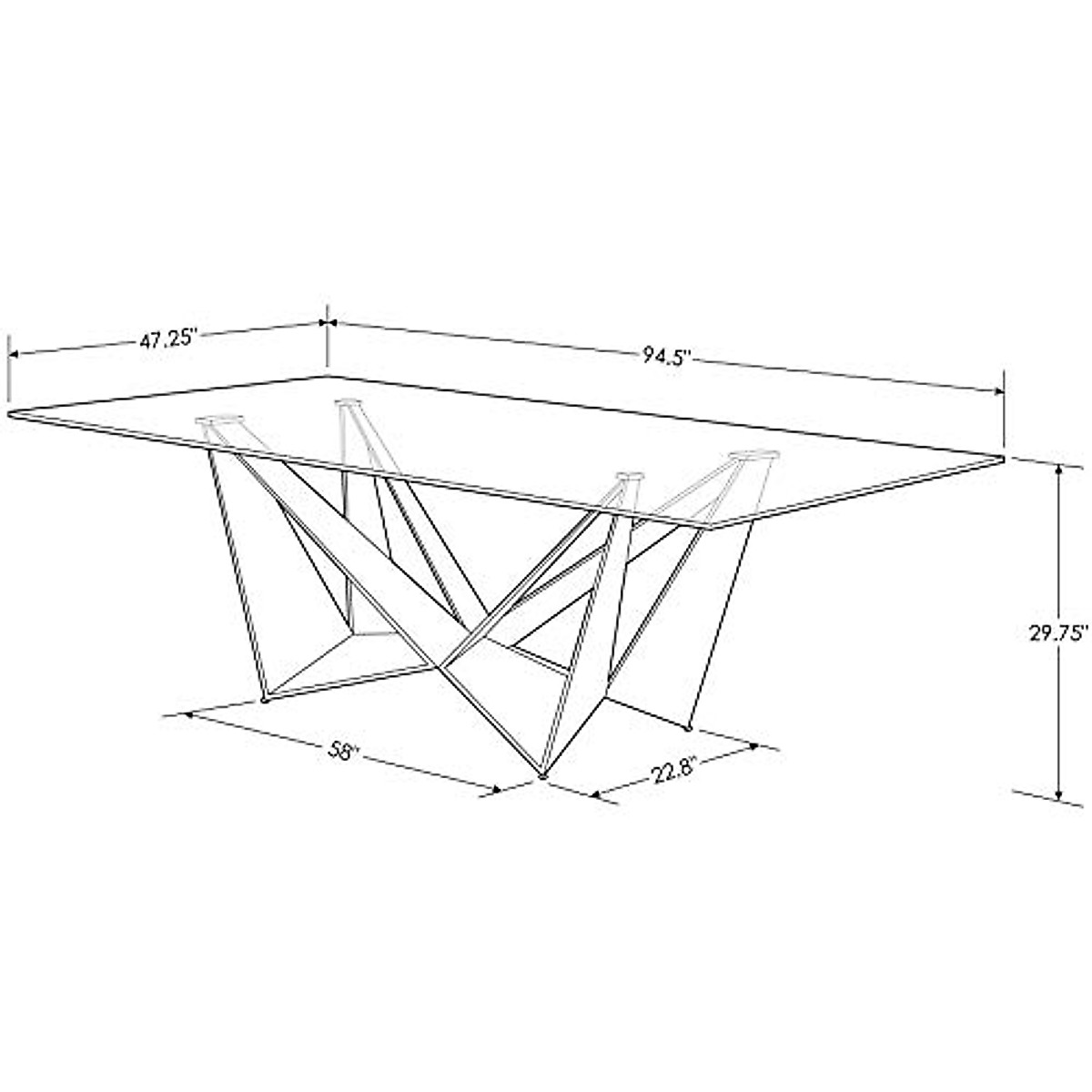 ZURI Modern Serra 94" Dining Table - Clear Glass with Polished Stainless Steel Base