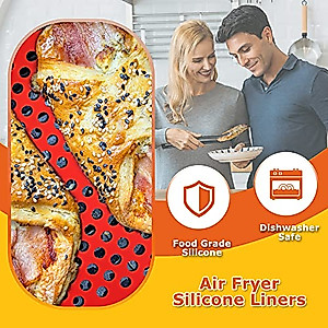 Reusable Air Fryer Silicone Liners Set, 8.5in Non Stick Perforated 5.8qt Air Fryer Accessories with Magnetic Cheat Sheet Deep Fryer Parts Replace Parchment Paper Easy Clean, 3 Pcs Square