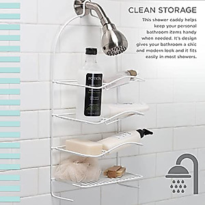 Bath Bliss Shower 4 Tier Shower Caddy | 4 Tier Shelves | Soap Dish Holder | Razor Slots | Wash Cloth Hook | Loofah Hook | White | Rust Resistant | Bathroom Accessories