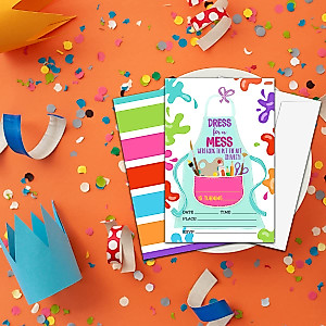 NYCTUG Art Painting Colorful Birthday Invitation(4" X 6"), Dress For A Mess,Paint Craft Birthday Double-Sided Party Invites- 20 Invitations With Envelopes-Party Supplies-A13