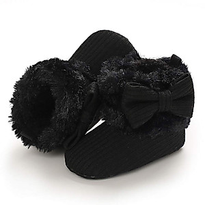 E-FAK Baby Boy Girl Boots Newborn Shoes Winter Snow Bowknot Anti-Slip Soft Sole Warm Infant Toddler Prewalker Booties(02 Black, 0-6 Months)