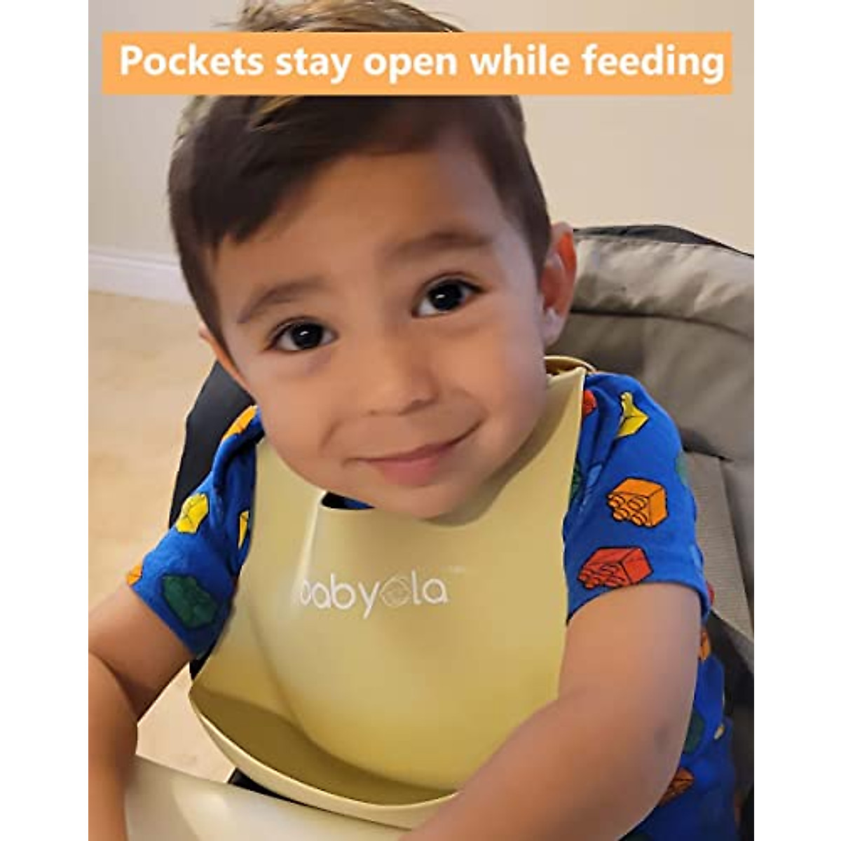 Silicone Baby Bibs with Spill Catcher, Set of 2, Adjustable Waterproof & BPA Free, For Boys And Girls, Babies & Toddlers, Pastel Orange & Yellow