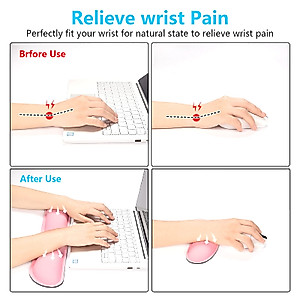 Dapesuom Keyboard Wrist Rest Set, Cute PU Leather Wrist Cushion for Computer Keyboard and Mousepad, Memory Foam Mouse Pad Rests Support with Non-Slip Base for Typing Pain Relief, Laptop, Pink