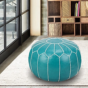 zefen Leather Pouf Unstuffed Ottoman - Moroccan Ottoman Footstool, Upholstered Pouf Futon Chair - Boho Decor for Living Room Furniture, Bedroom, Kids Room - Boho Home Gift Idea Wedding Poufs (Blue)