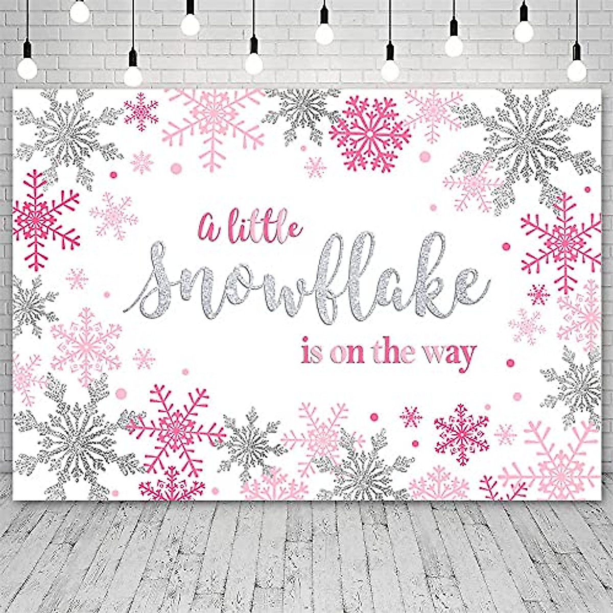 ABLIN 7x5ft Winter Snowflake Baby Shower Backdrop A Little Snowflake is On The Way Silver Pink Snowflakes Girl Baby Shower Party Decorations Photography Background Photoshoot Props