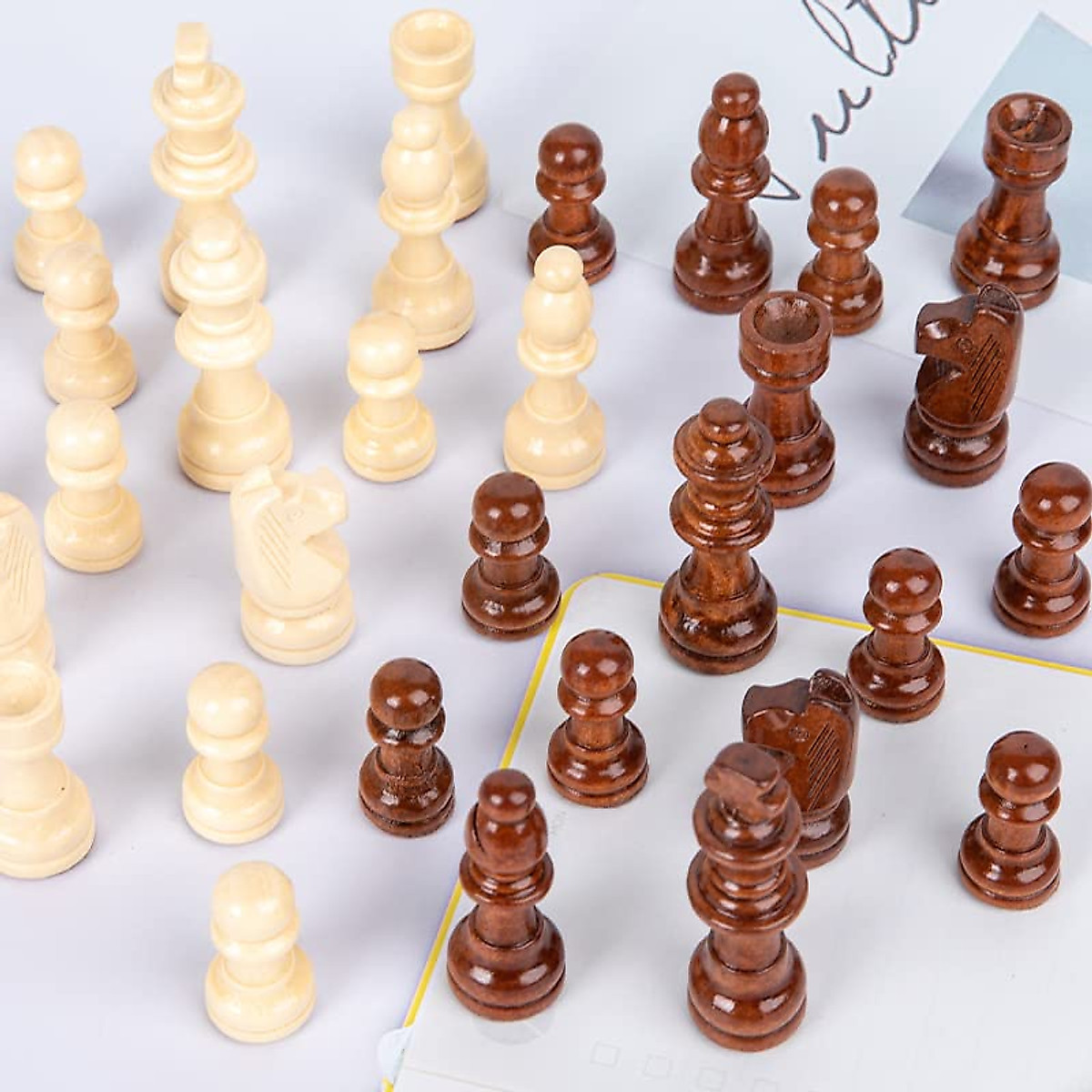 Wowwoody 4 King Height Wooden Chess Pieces (32+2 Extra Queens) Wooden Chess Pieces Tournament Staunton Wood Chessmen Pieces Only, Chess Game Pawns Figurine Pieces, Includes Storage Bag(11056)