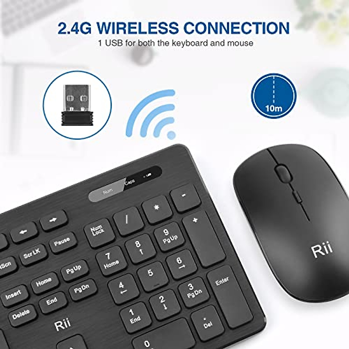 Wireless Keyboard and Mouse Combo - Rii Standard Office for Windows/Android TV Box/Raspberry Pi/PC/Laptop/PS3/4 (1PACK)
