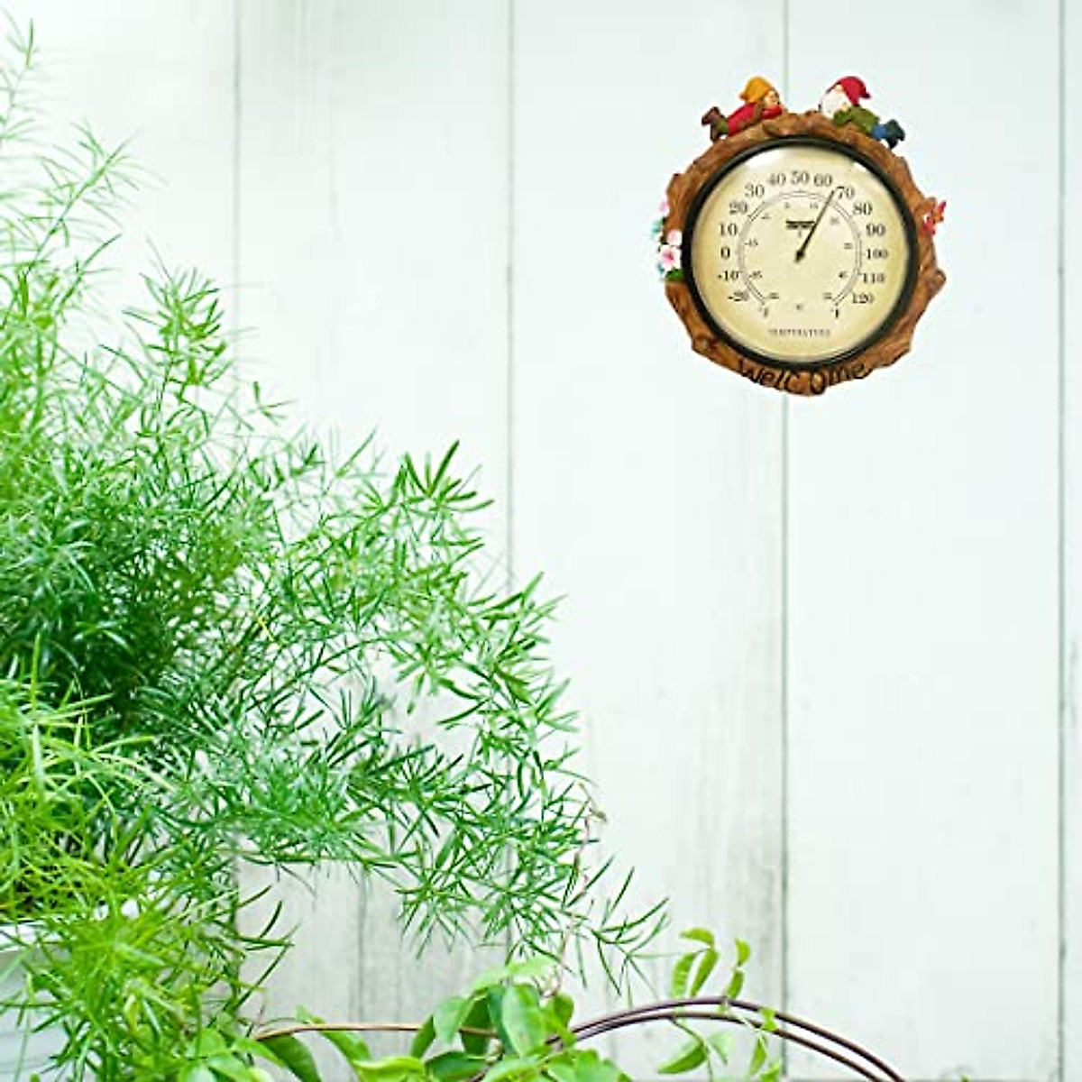 SOBLUING Gnome Weather Thermometer, Resin Couple Gnome Outdoor Indoor Thermometers, No Battery Required Thermometer Welcome Wall Decor for Fence, Garden Yard, Door, Living Room