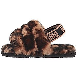 UGG Girls T Fluff Yeah Slide Panther Print Slipper, Butterscotch, 11 Little Kid