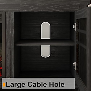 IRONCK 59” TV Stand with 23” Electric Fireplace, Glass Door TV Stand for TVs up to 65", Wood Entertainment Center for Living Room, Bedroom - Black