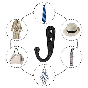 Onwon 20 Pieces Wall Mounted Hooks with 50 Pieces Screws, Vintage Style Robe Hooks Single Coat Hanger Coat Hooks (Black)