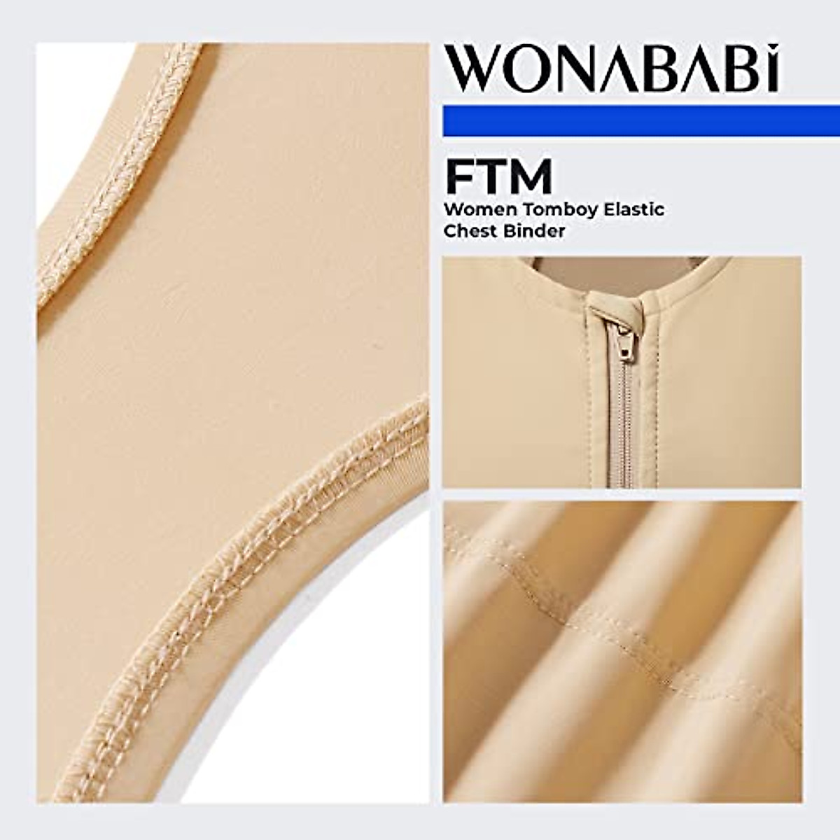 Wonababi Chest Binder Corsets for Transgender, Binder Trans with Zipper Half Length Comfortable Flat Tank Top FTM Binder Bra