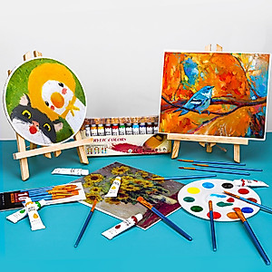 Acrylic Paint Canvas Set,104 Piece Professional Painting Supplies Kit with 4 Wood Easel,4 * 12Colors,4 * 10 Brushes,Circular Canvas Etc,Premium Paint Kit for Kids,Students, Artists and Beginner