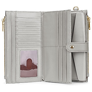 YALUXE Double Zipper Wallets for Women Wristlet Cellphone Purse Card Holder Vegan Leather