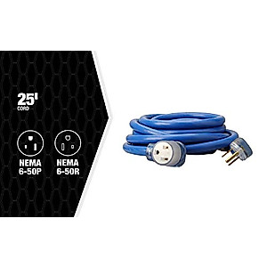Southwire 19178806 8/3 Heavy-Duty STW 40-Amp/250-Volt Nema 6-50 Blue Welder Extension Cord 25- Feet 8-Gauge STW jacket for Superior Performance Rated at 40 Amps 250 Volts and 10000 Watts