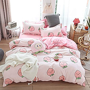 Erosebridal 7 Pieces Peach Bedding Set: Duvet Cover+Bed Sheets (Queen Size)