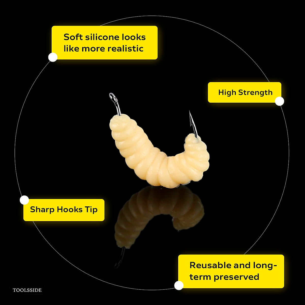 TOOLSSIDE 1 Dozen Rubber Maggots Fishing Bait #10 (12 Pcs) Crappie Jigs, Fishing Maggots, Bulk Fishing Grubs for Trout, Crappie, Pan Fish, Bluegill, Fresh Water Fishing Lures Set (Hooks and Worms)