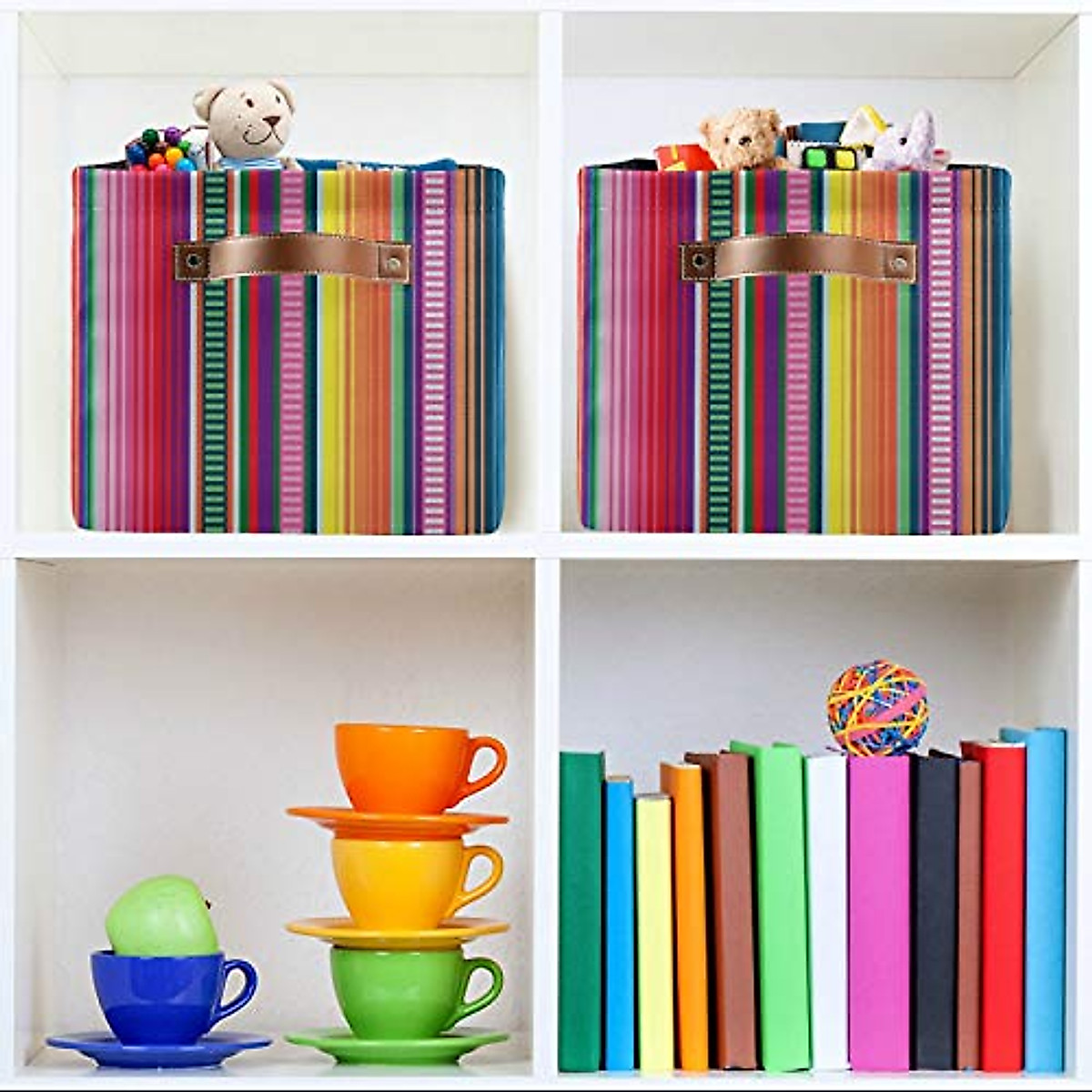 Mazeann Cinco De Mayo Serape Stripes Storage Basket Bin Collapsible Foldable for Clothes Toys Storage Cabinets Waterproof Storage Box 15 x 11 x 9.5 inches, Mexican Sarape Fiesta, 1PC