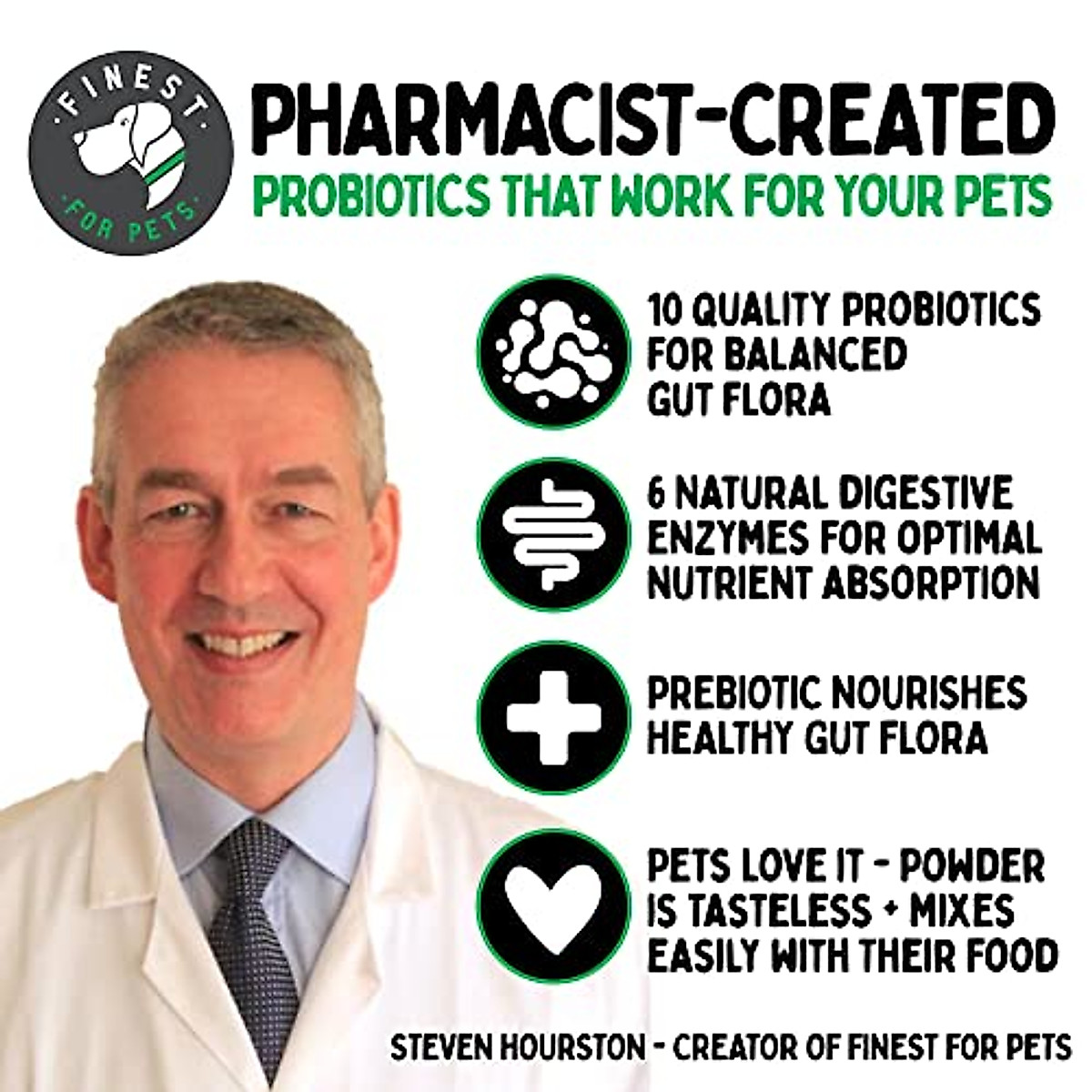 TummyWorks Probiotic Powder for Dogs & Cats. Relieves Diarrhea, Upset Stomach, Gas, Constipation & Bad Breath, Itching, Allergies & Yeast Infections. Added Digestive Enzymes & Prebiotics. Made in USA