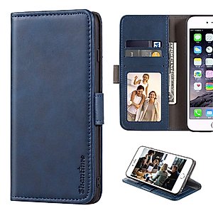 Shantime for Tecno Camon 18 Case, Leather Wallet Case with Cash & Card Slots Soft TPU Back Cover Magnet Flip Case for Tecno Camon 18 P (6.8''), Blue