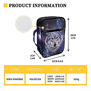 Dreaweet Galaxy Wolf Bible Carrying Case Cheetah Design Bible Covers for Men Boys, Lightweight Pockets Zipper Book Tote Bag for Office School Church Travel