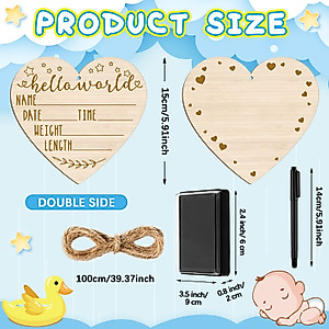 Thyle Baby Announcement Sign Wooden Baby Name Sign for Hospital Birth Announcement Sign Double Sided Newborn Welcome Sign with Marker Pen and Ink Pad for Baby Hand and Footprints Baby Shower (Heart)