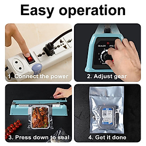 Metal body,Impulse Sealer 8 inch, Manual Heat Sealer Machine for Plastic Bags, Shrink Wrap Bag Sealers Heavy Duty Sealing Machine With Repair Kit (Blue)