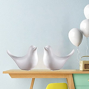 2pcs Bird Figures Ceramic Bird Statue Animal Sculptures Ornaments for Home Office Garden Decoration - White, Size S