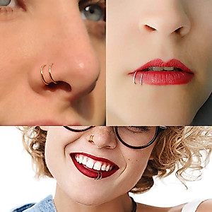 FECTAS Double Nose Ring for Single Piercing 20 Gauge Surgical Steel black silver gold Nostril Piercing Hoop Body Jewelry