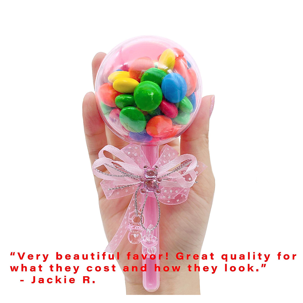 JC HUMMINGBIRD 24 Pieces Fillable Baby Rattle Party Favors, Pink with Decorative Bear & Ribbon