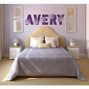 Rose Custom Name Vinyl Wall Decal Sticker Art for Girls, Flower Theme Bedroom and Nursery Room Home Decor for Kids