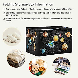 Solar System Planet Storage Basket Bin Large Fabric Toys Storage Cube Box with Handles Collapsible Closet Shelf Cloth Organizer Basket for Nursery Bedroom