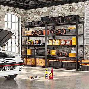 REIBII 48" Wide Garage Shelving Heavy Duty 72"H Garage Storage Shelves 2750LBS Heavy Duty Shelving Adjustable 5 Tier Metal Shelving for Garage Storage Shelving Industrial Shelving Storage Rack, Black