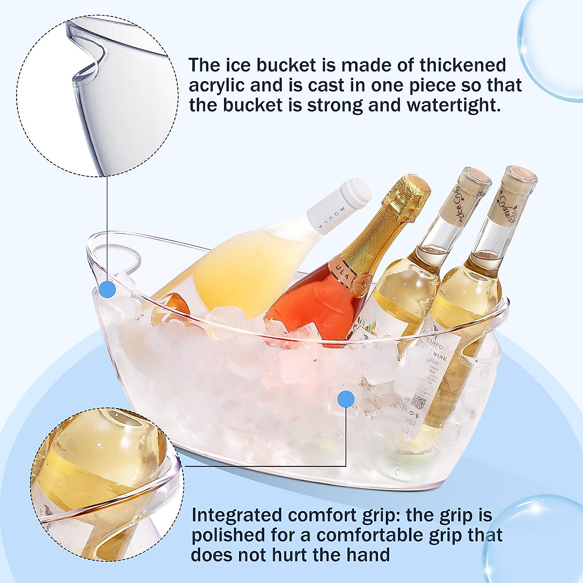 Ice Bucket 2 PCS,Acrylic Ice Buckets for Parties, Mimosa Bar Supplies Beverage Tub and Scoops for Champagne Beer Sparkling Wine Cocktails（5.5L）Extra Large Model (Clear)