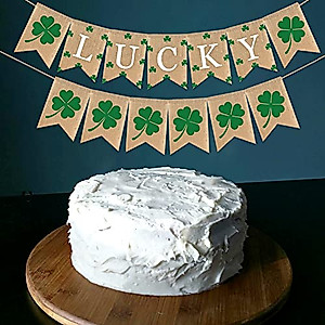 Burlap St.Patricks Day Party Banner, St. Patrick's Day Decorations Irish Lucky Day Home Decor Mantel Fireplace Decor Garland Lucky Irish Shamrock Banners Four Leaf Bunting Spring Decoration Supplies