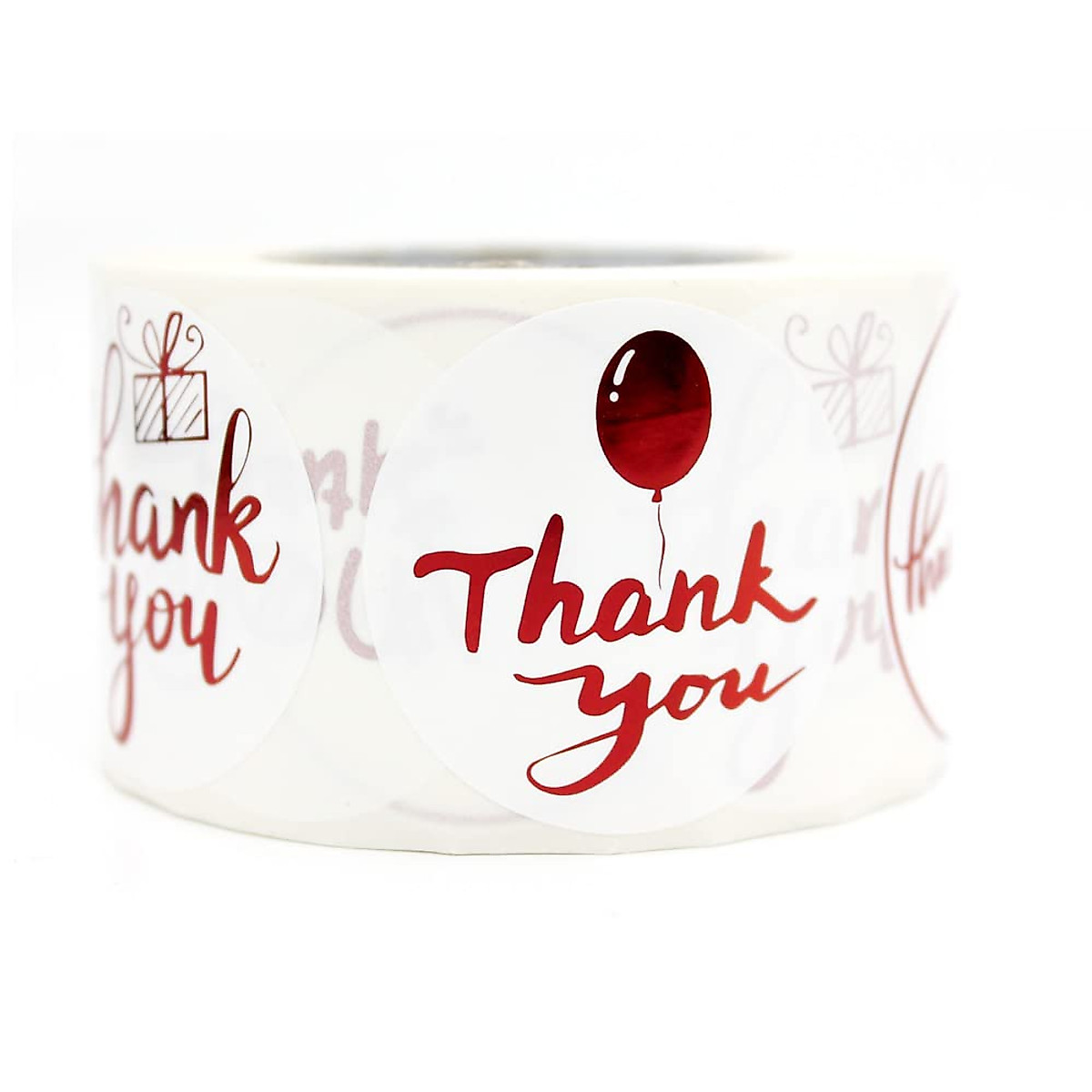 Bokinyoung Thank You Stickers Roll 500 PCS Round Red Glossy Foil Seal Stickers 1.5 Inch Thank You Labels for Business 4 Designs